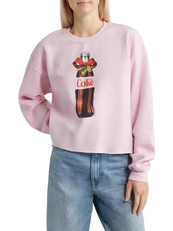 Junk Food Diet Coke Bottle Bow Fleece Sweatshirt - Light Pink