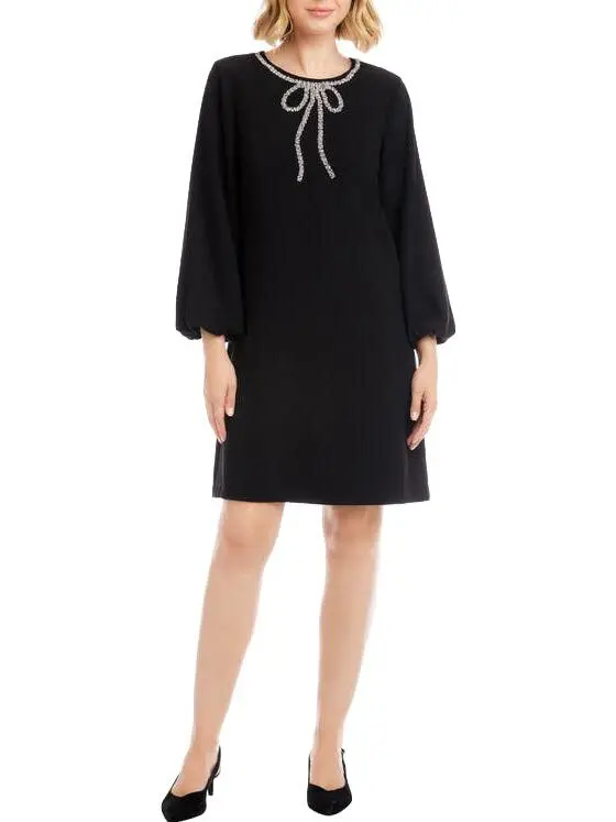 Karen Kane Embellished Bow Long Sleeve Shift Dress - Black