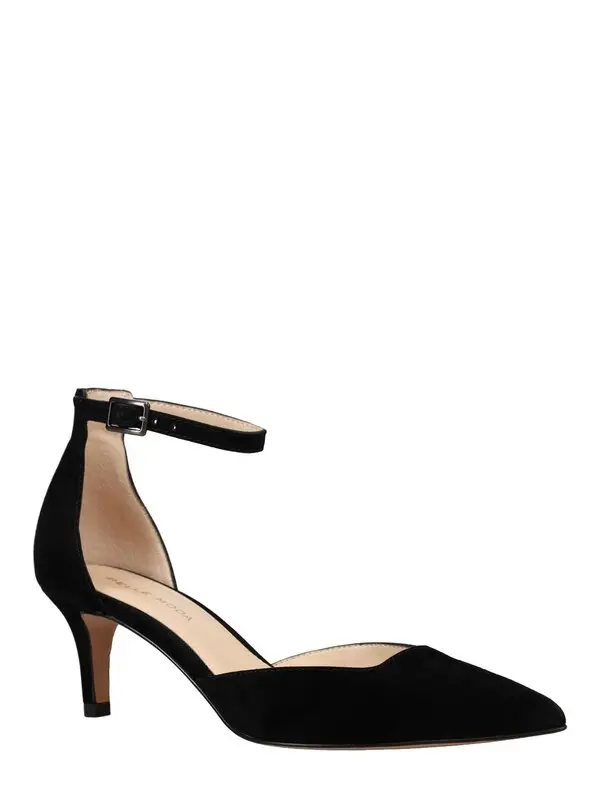 Pelle Moda Kendal Ankle Strap Pointed Toe Kitten Heel Pump - Black
