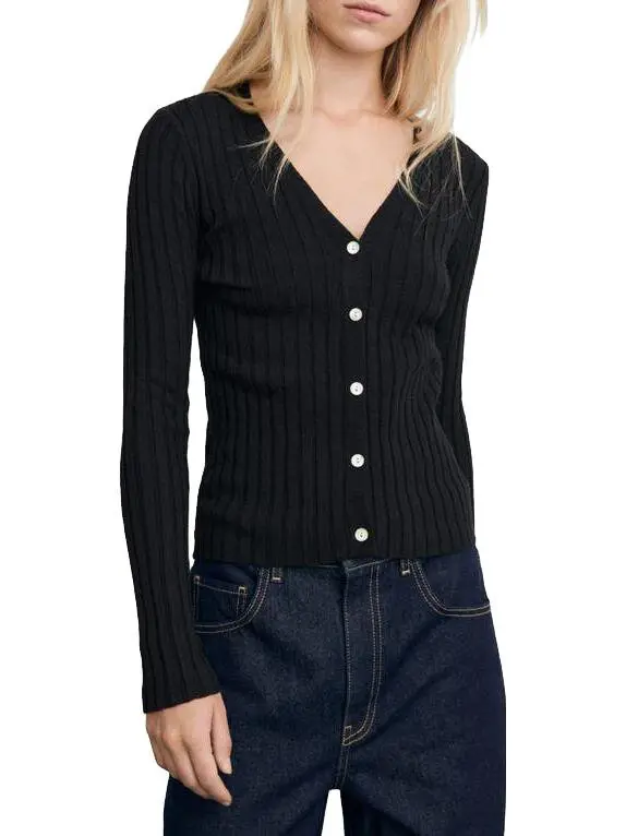 Mango V-neck Ribbed Cardigan - Black