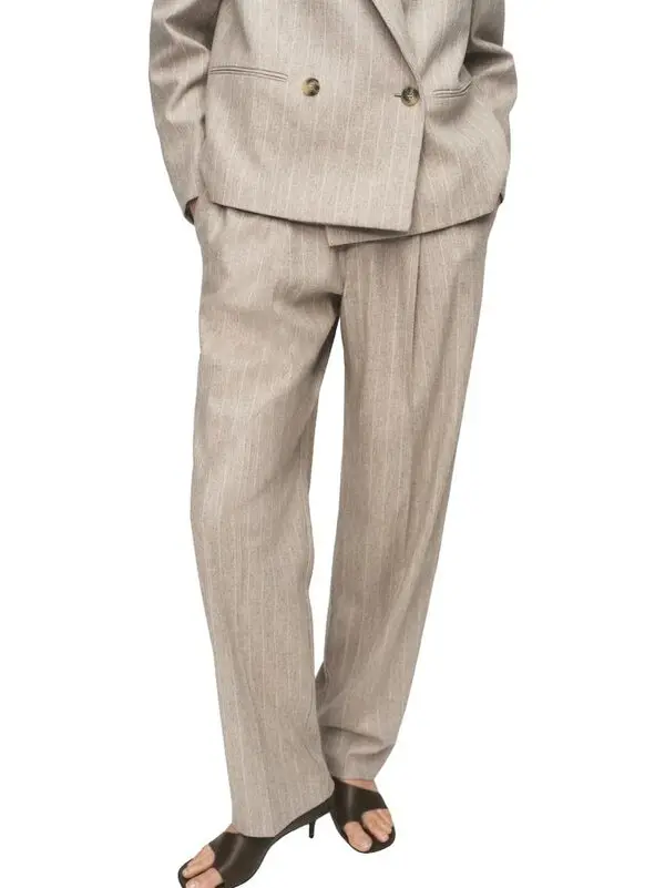 Mango Pinstripe Wool Blend Pull-on Pants - Grey