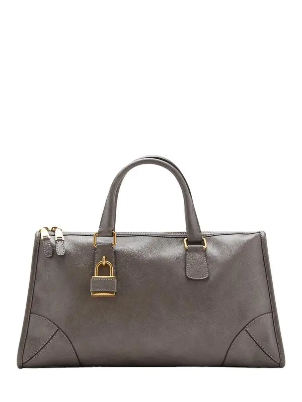 Mango Faux Leather Satchel - Grey