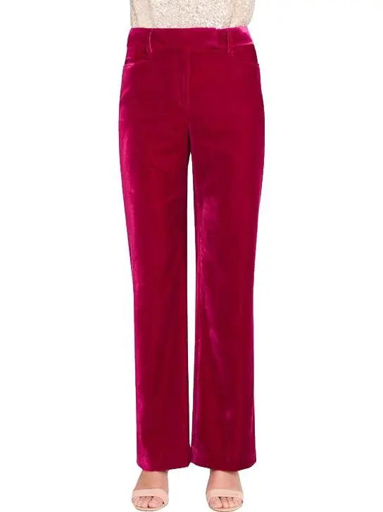 TAHARI ASL Bird Eye Velvet Straight Leg Pants - Magenta