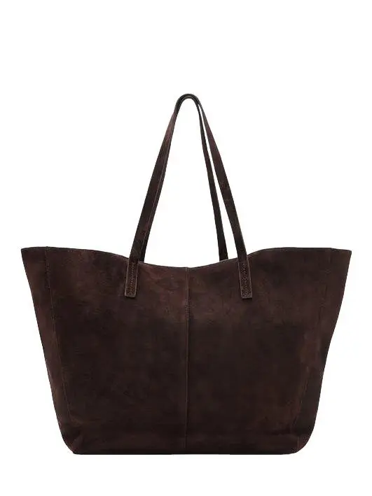 Mango Suede Shopper Tote - Chocolate