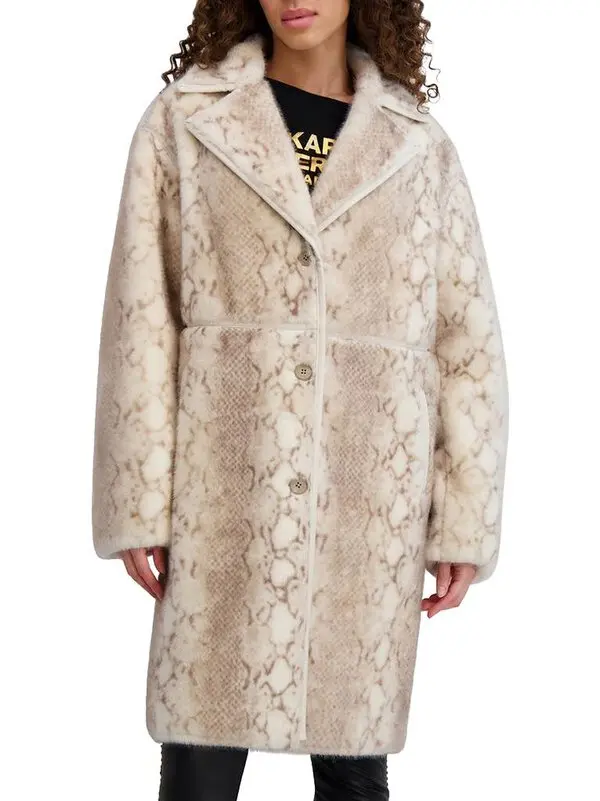 Karl Lagerfeld Paris Python Print Faux Fur Jacket - Cream