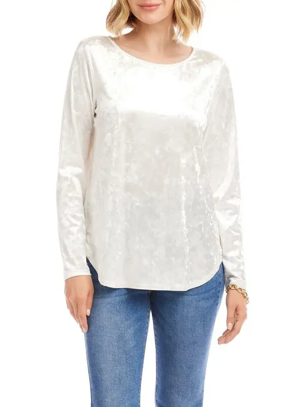 Karen Kane Crushed Velvet Shirttail Top - Off White