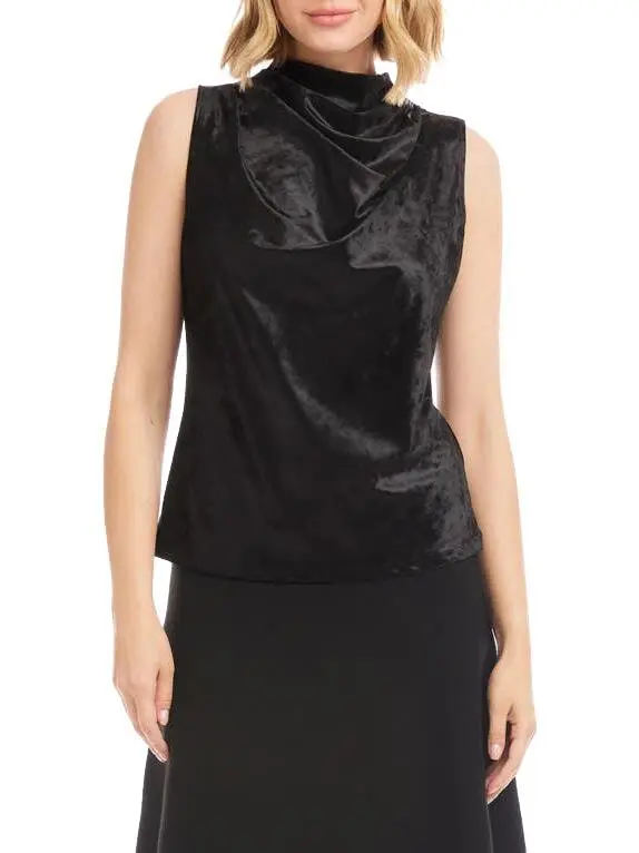 Karen Kane Crushed Velvet Sleeveless Funnel Neck Top - Black