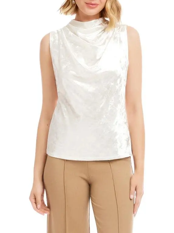 Karen Kane Crushed Velvet Sleeveless Funnel Neck Top - Off White