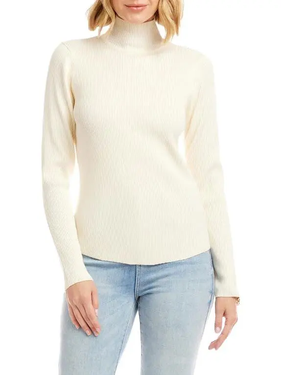 Karen Kane Ribbed Mock Neck Sweater - Cream