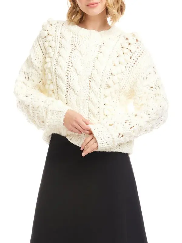 Karen Kane Hand Knit Cable Sweater - Off White