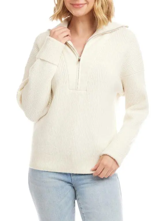 Karen Kane Half-zip Sweater - Cream