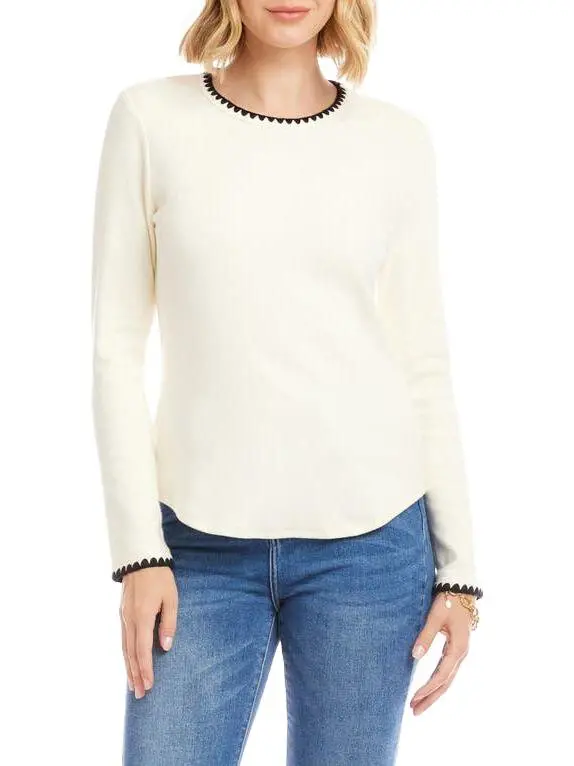 Karen Kane Edge Stitch Crewneck Top - Cream/black