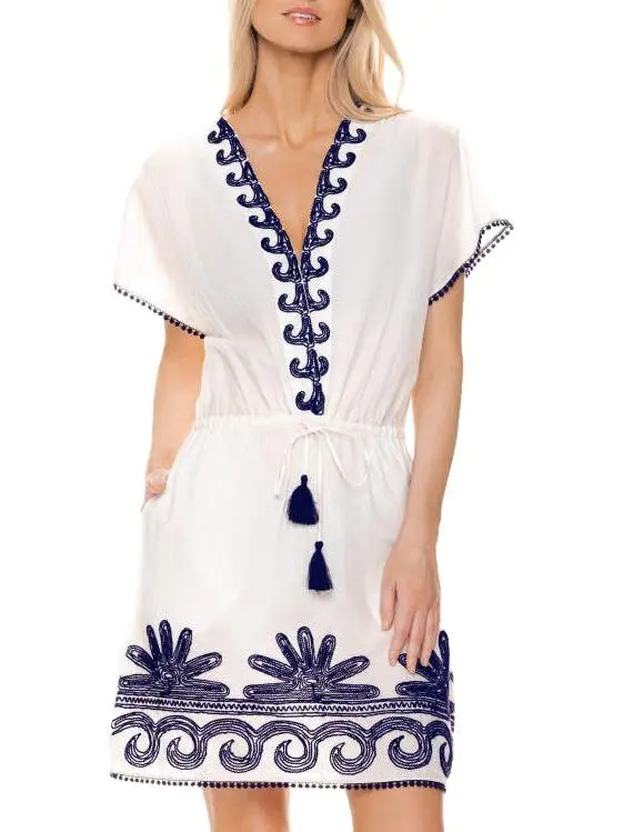 Helen Jon Margaux Embroidered Dress - Navy White