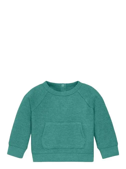 PRIMARY Baby Heathered Waffle Pocket Tee - Heather Sunwashed Teal
