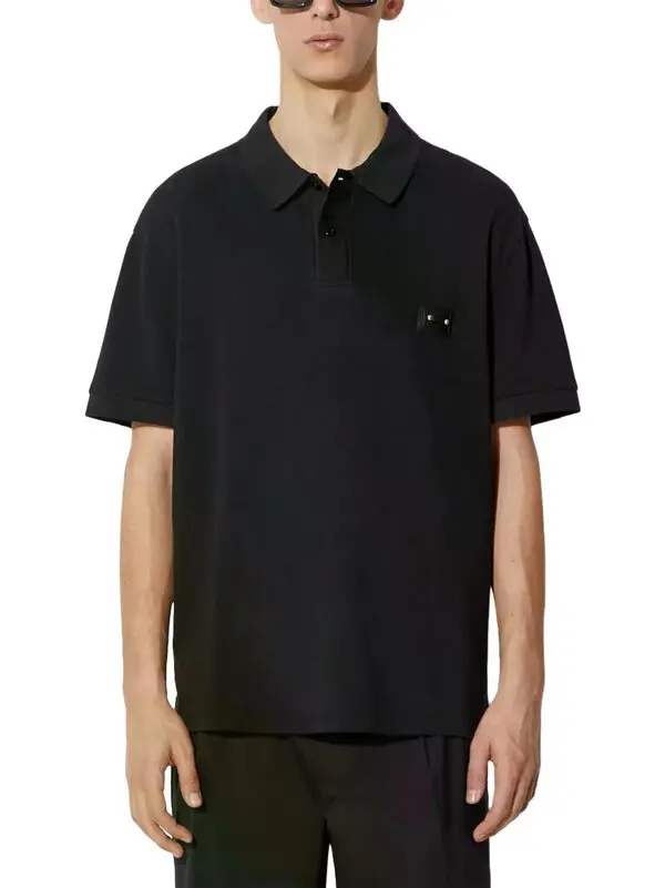 Neil Barrett Tonal-appliqué Short-sleeve Polo Shirt - Black