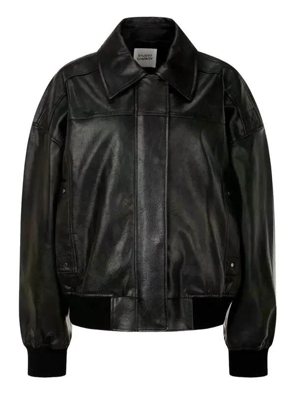 STUDIO TOMBOY Faux Leather Bomber Jacket - Black