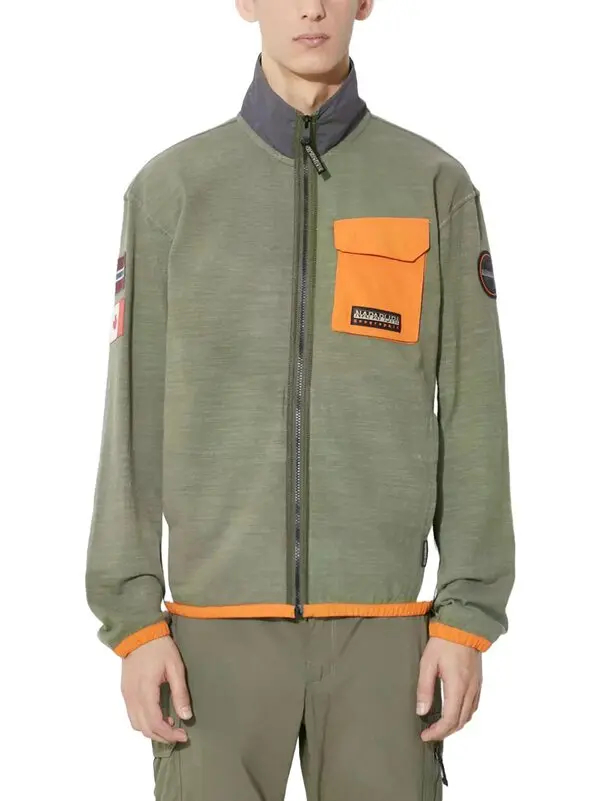NAPAPIJRI Sweater With Zip And Flags Patch - Green