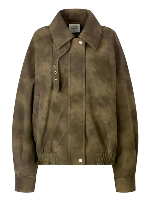 STUDIO TOMBOY Faux Suede Bomber Jacket - Brown