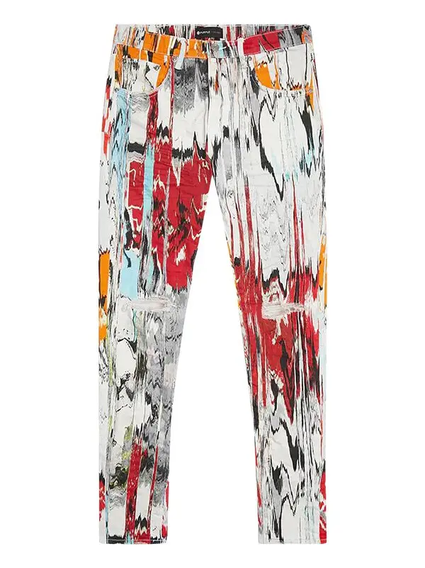 PURPLE BRAND Low Rise Skinny Glitch Flamestitch Digital Print Jean - Multicolor