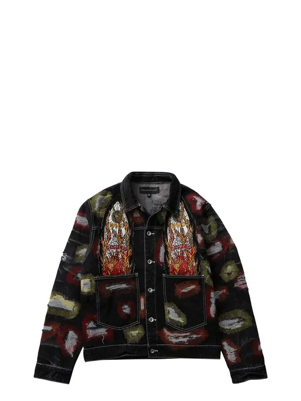 WHO DECIDES WAR BY EV BRAVADO Embroidered Trucker Jacket - Multicolor