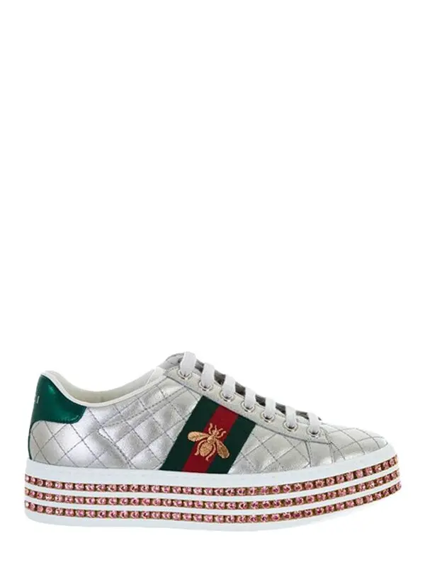 Gucci Ace Sneakers With Crystals - Silver