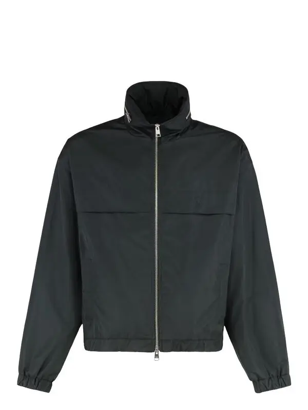 Ami Technical Fabric Zip-up Jacket With Hood - Black