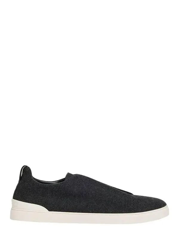 Zegna Triple Stitch Oasi Cashmere Slip-on Sneakers - Light Black