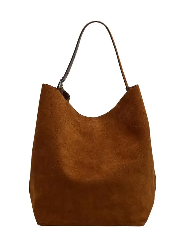 TOTEME Large Belted Suede Tote Bag - Tan