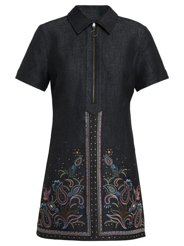 Ramy Brook Kristen Embroidered Denim Mini Dress - Dark Denim