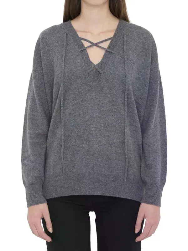 LISA YANG Erna Tie-neck Ribbed Sweater - Grey