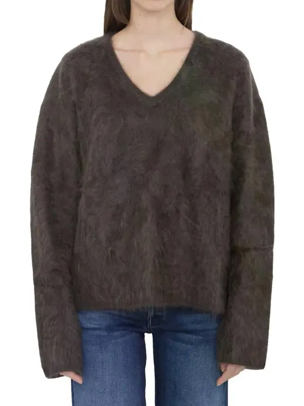 LISA YANG Margareta Brushed V-neck Sweater - Brown