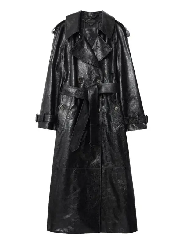 Burberry Long Embossed Leather Trench Coat - Silhouette Black
