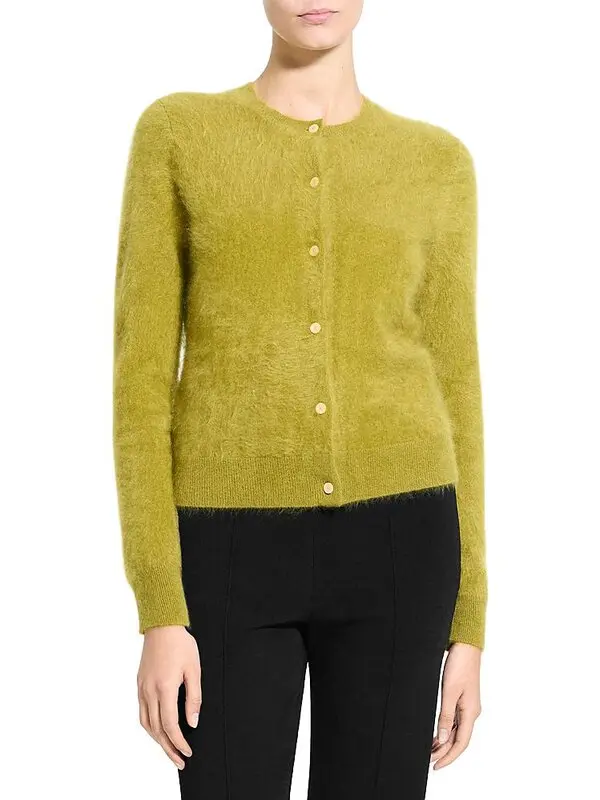 Theory Brushed Cashmere Crewneck Cardigan - Dark Pear