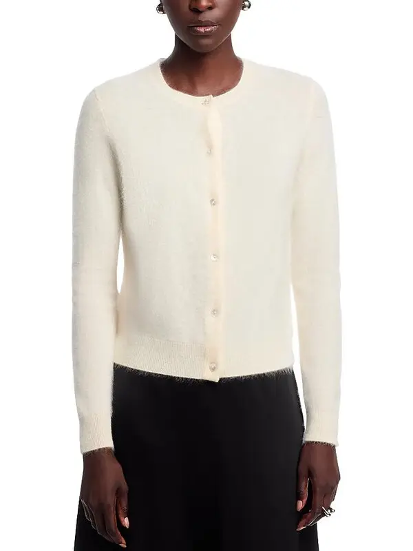 Theory Brushed Cashmere Crewneck Cardigan - Ivory