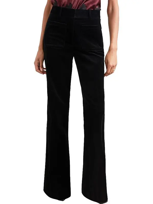 REISS Myrtle Velvet Flared Pants - Black