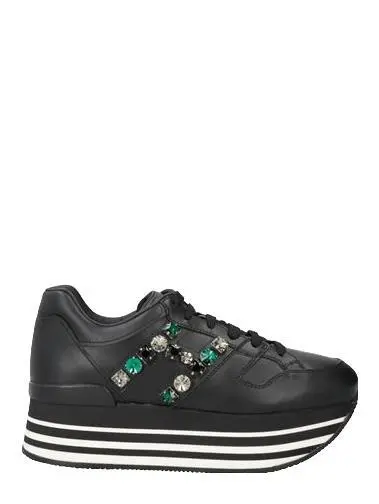 Hogan Embellished Leather Flatform Sneakers - Black