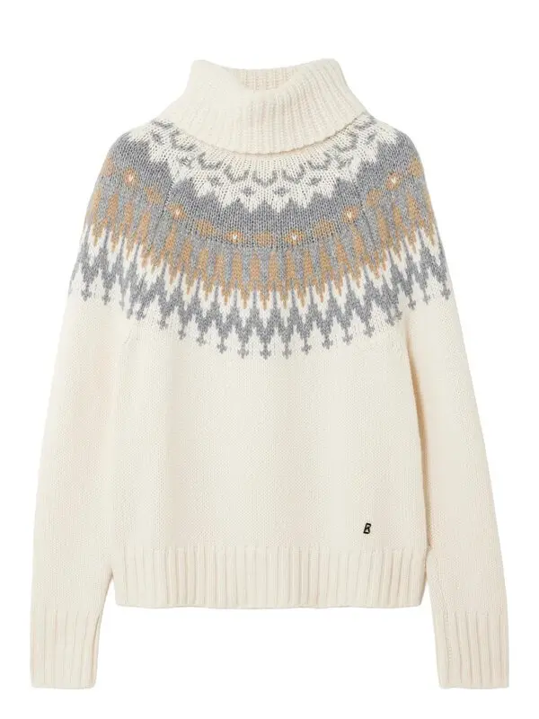 Bogner Ingrid Fair Isle Cashmere Turtleneck Sweater - Ivory