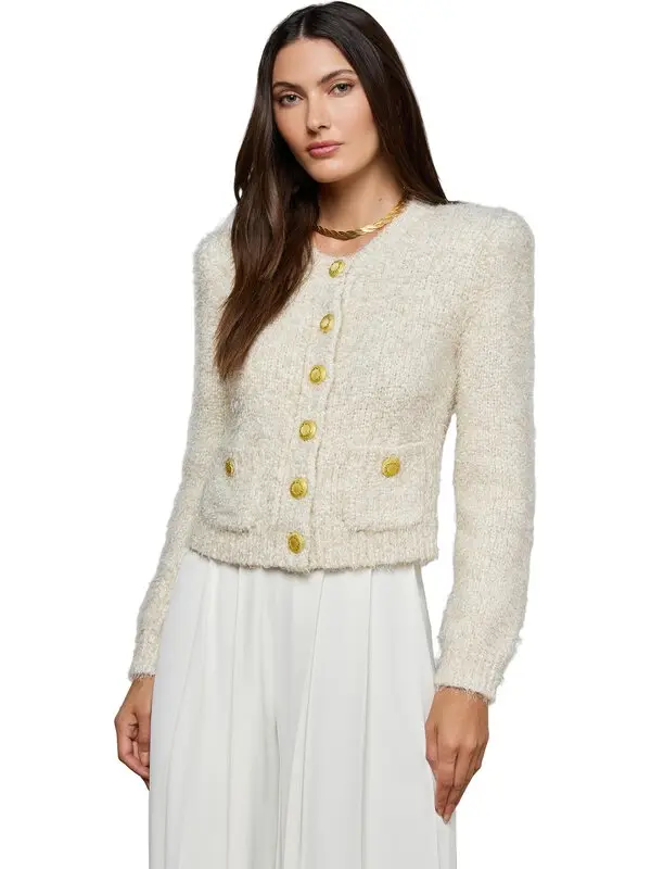 L'Agence Una Knit Cardigan - Ivory/gold Lurex Multi