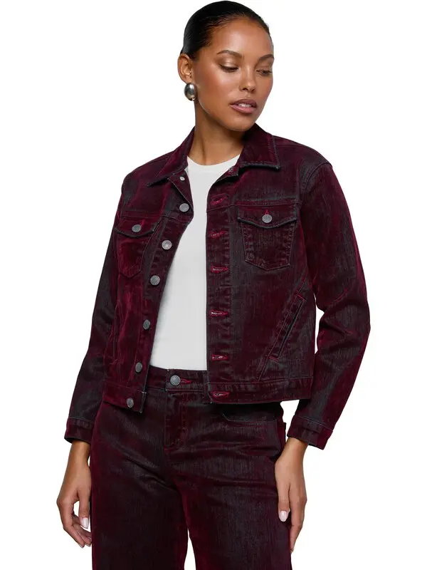 L'Agence Maven Flocked Denim Trucker Jacket - Bordeaux