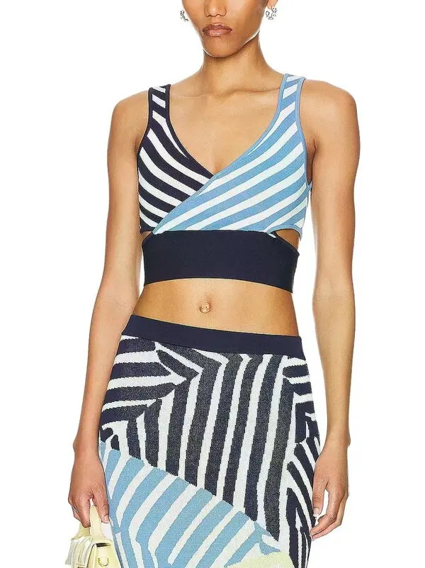 Staud Trenton Striped Cut-out Crop Top - Blue
