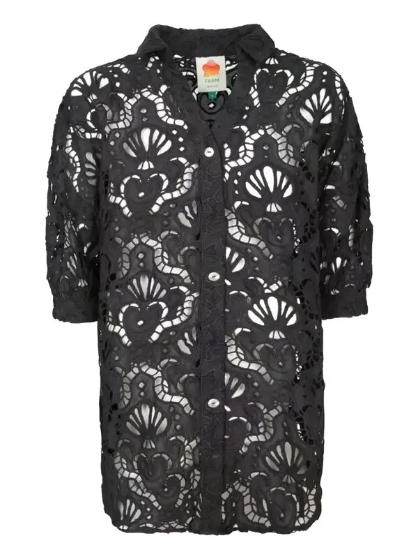 Farm Rio Openwork Button-up Top - Black