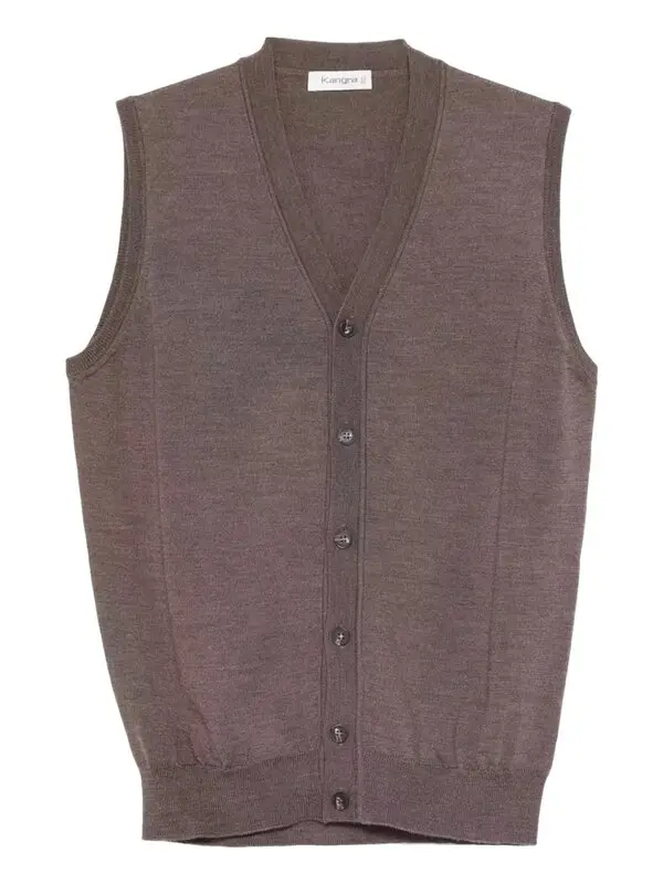 KANGRA Button V-neck Cardigan - Brown