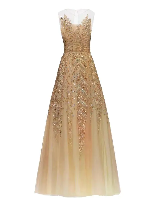Oscar De La Renta Fern-embellished Tulle Midi Dress - Neutrals