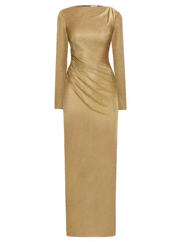 Oscar De La Renta Draped Jersey Maxi Dress - Gold