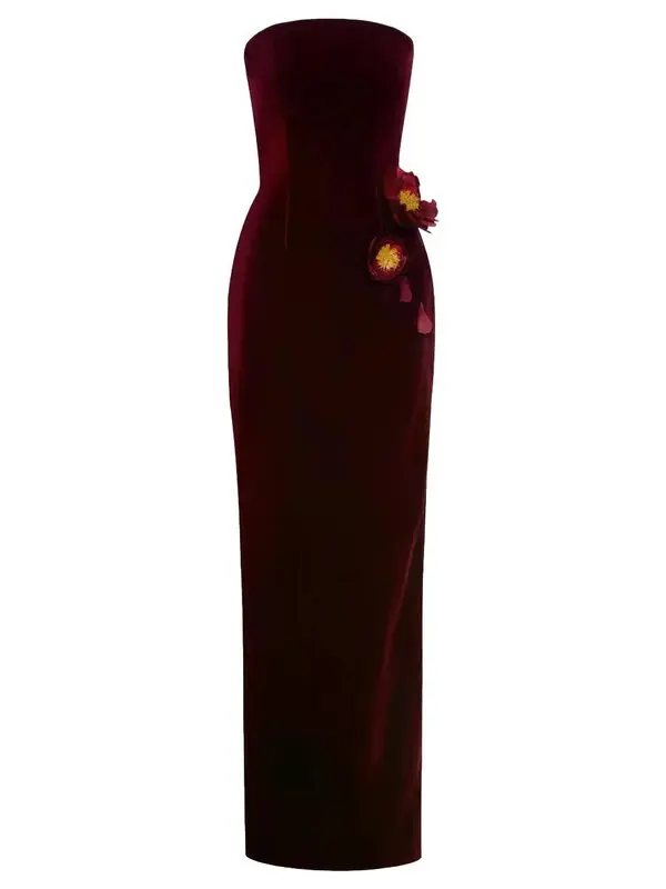Oscar De La Renta Floral-appliqué Velvet Gown - Red