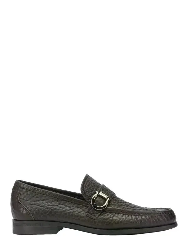 FERRAGAMO Textured Buckle Loafers - Brown