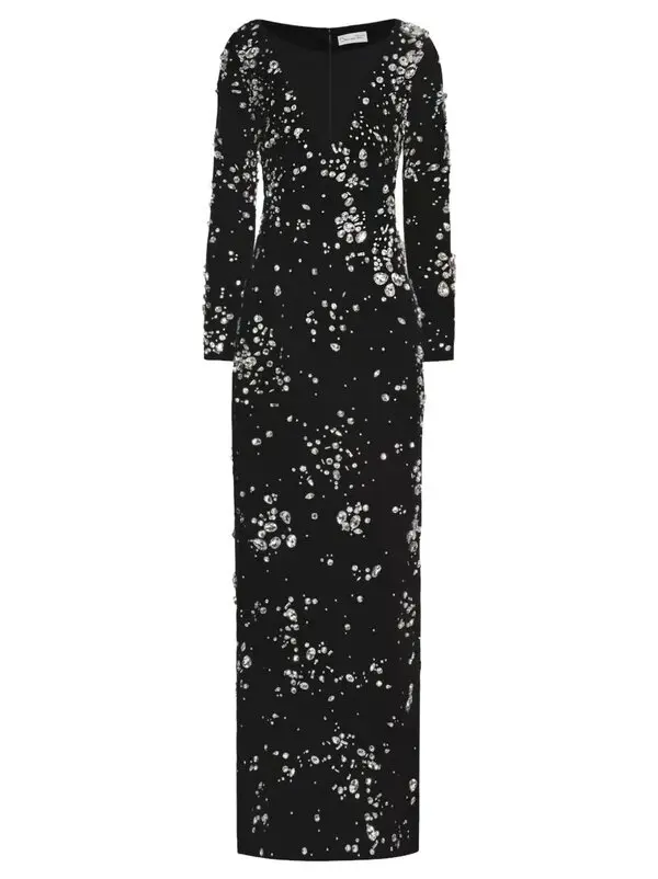 Oscar De La Renta Crystal-embellished Velvet Gown - Black