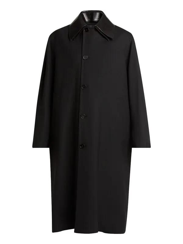 JIL SANDER Oversized Topcoat With Leather Collar - Black
