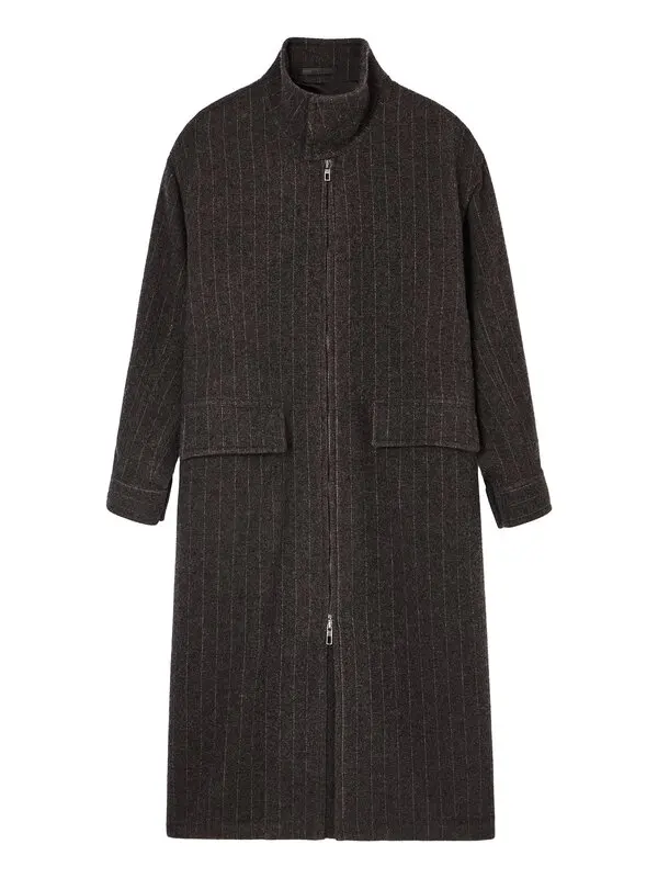Giorgio Armani Pinstriped Cashmere And Wool Coat - Grey