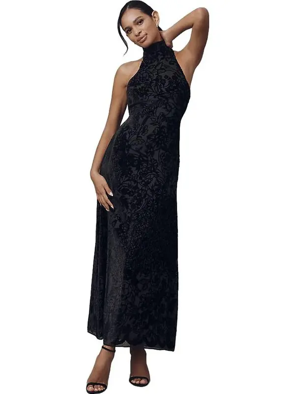 Bhldn Velvet Burnout High-neck Maxi Dress - Black